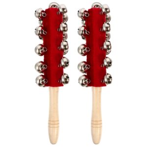 nuobesty 2pcs christmas hand jingle bells wooden shaker jingle bells stick musical percussion instrument toy kids sleigh bells for for holiday home christmas decoration red