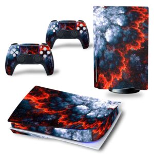 ps5 stickers full body vinyl skin decal cover for playstation 5 digital edition console controllers (cd version, colorful fire)