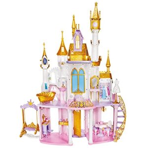 disney princess ultimate celebration castle, 4 feet tall doll house with furniture and accessories, musical fireworks light show, toy for girls 3 and up