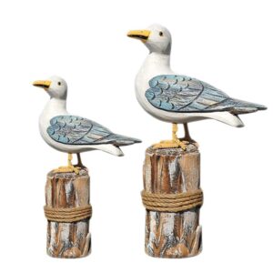 imikeya 2pcs wooden seagull nautical beach figurine decorations ornaments mediterranean style decoration for bedroom living room garden