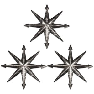 yiya 3pcs distressed metal star star art wall decor for living room dormitory home decoration vintage western country home farmhouse wall art decoration, black 7.9"