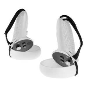 (1 set) orzero 1 pair tpu controller cover and nylon strap compatible for quest 2, anti-throw protective adjustable handle for vr gaming headset - white