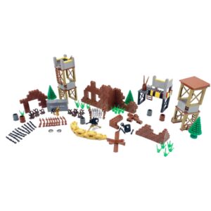 general jim's military brick building set - custom building blocks battle scene - weapons, forts, walls, lookout towers, sandbags, trees and more - world war 2 set for teens and adults