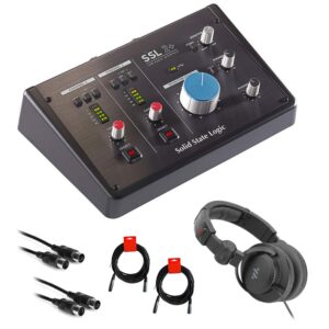 solid state logic ssl-2+ usb audio interface bundle with studio monitor headphone, 2x midi cable & 2x xlr cable