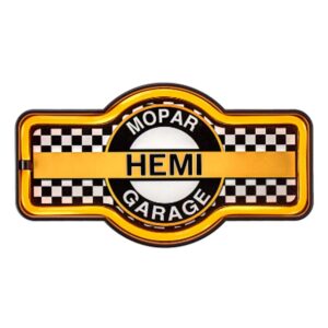 mopar hemi garage - licensed reproduction vintage advertising marquee sign - battery powered led neon style light - 17 x 10 x 3 inches