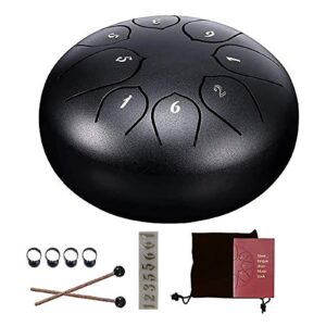 hztzdmhh steel tongue drum 8 notes 6 inch lotus handpan drums kit hue percussion instrument with padded travel bag, mallets, note stickers for beginner adult kids (black)