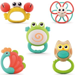 yiosion baby rattles toys set, infant grab n shake rattle, sensory teether, development learning music toy, newborn babies first birthday gifts for 0 1 2 3 4 5 6 7 8 9 10 12 month boy girl