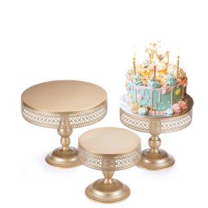 hotity star heart 3-piece light gold cake stand set, diameter 8",10",12", elegant cake and dessert display stands for weddings, birthdays, and celebrations