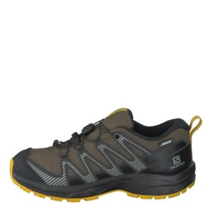 salomon kid's xa pro v8 climasalomon waterproof trail running shoes, olive night/black/sulphur, 5 big kid