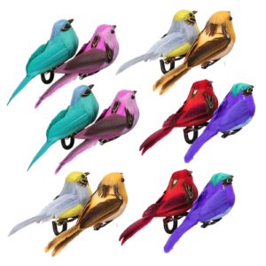 12pcs artificial feathered birds christmas decorations, colorful simulation foam birds clip-on christmas tree ornament, artificial bird ornaments for diy crafts home garden wedding easter decor y