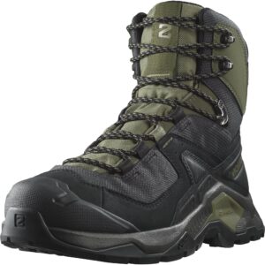 salomon men's quest element gore-tex leather hiking boots for men, black / deep lichen green / olive night, 11.5