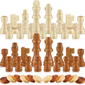 80 pieces wooden checkers pieces handcrafted chess with drawstring storage pouch classic wooden chess game set board games accessories in 2 styles, 2 colors