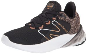 new balance kid's fresh foam roav v2 lace-up sneaker, black/white/copper metallic, 3 little kid