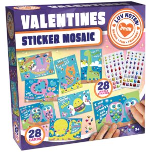 joyin 28 packs valentine cards with mosaic crystal gem sticker art kits for kids valentine's day diy craft jewels valentines day classroom exchange prizes and gifts, valentine’s greeting cards