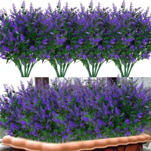 18 pack artificial lavender flowers bouquet fake plants for indoor outdoor uv resistant plastic flowers with stems decor home ,wedding, party, garden, patio, office, (purple)