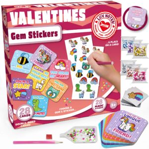 joyin 28 packs valentine cards with gem diamond painting kits make your own stickers, valentine's day diy craft, classroom exchange gifts and prizes, valentines greeting cards diamond art for kids