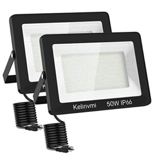 kelinvmi led flood lights outdoor 50w, outdoor security light 5000lm high brightness with plug, 4200k work light with ip66 outdoor floodlights for garage, porch, backyard, playground