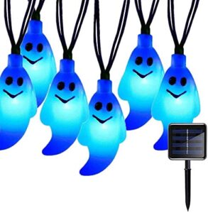 liupengwei solar outdoor rodgersia string, 30 led ghost globe-shaped solar fairy lights for home, party, holiday, christmas decorations (blue) garden ghost light