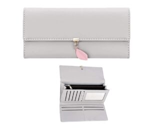 wallet for women，pu leather leaf pendant card holder phone checkbook organizer zipper coin purse mother's day best gifts from daughter