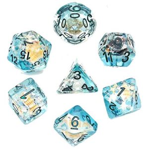 blue ocean of seashell dnd dice set for dungeons and dragons gifts, d&d, d and d, pathfinder, accessories, d20, polyhedral, resin dice, metal, dice tray, tower, bag, box