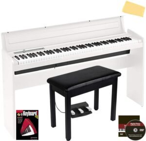 korg lp-180 digital piano - white bundle with furniture bench, instructional book, austin bazaar instructional dvd, and polishing cloth