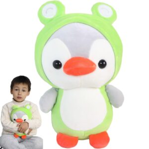 casagood duck/penguin stuffed animal in frog costume adorable plushies wearing green frog outfit plush toys great for kids and lovers,stuffed penguin animals 10 inch