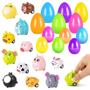 lovestown 12 pcs easter eggs with toys inside, easter stuffed eggs with animal pullback toy cars surprise eggs easter theme party favor for easter eggs hunt game easter basket stuffer