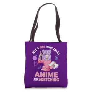 just a girl who loves anime and sketching drawing art tote bag