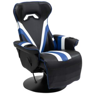 vinsetto gaming chair, racing style computer recliner with lumbar support, footrest and cup holder, black/white/blue