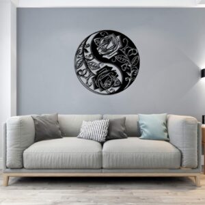 ryounoart rose metal wall art flower wall sculpture black metal modern artwork indoor outdoor decorations floral metal wall hanging for home bedroom living room garden