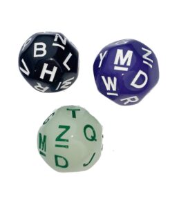 impact! miniatures d21 consonant die - b through z - unusual dice - multi-colored set of 3 dice