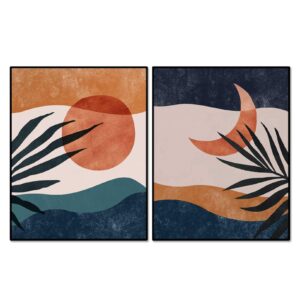 abstract wall art for living room boho print set terracotta wall art abstract palm leaf art, set of 2, 8x10 inch unframed