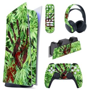 playvital blood handprint weeds full set skin decal for ps5 console digital edition, sticker vinyl decal cover for ps5 controller & charging station & headset & media remote