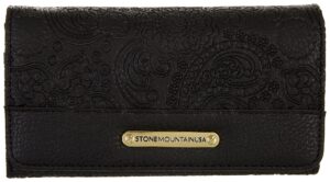 stone mountain embossed paisley leather flap checkbook wallet black