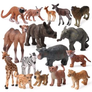 16pcs baby safari animals figures realistic wildlife creatures figurines baby animals african jungle zoo miniature toys cake toppers birthday gift for kids