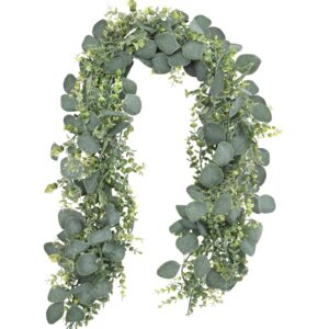 cewor 2 pack 5.5ft artificial eucalyptus garland spring garland fake silver dollar greenery garland vines table runner for wedding home party mantle wall decor