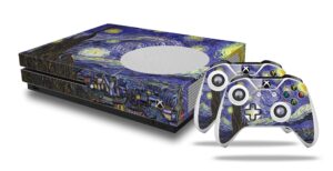 wraptorskinz decal skin wrap set works with 2016 and newer xbox one s console and 2 controllers vincent van gogh starry night