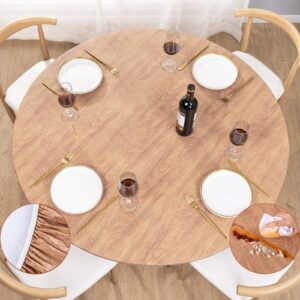 umineux round fitted vinyl tablecloth with elastic edged & flannel backing, waterproof wipeable round table cover for indoor outdoor patio use - fits tables up to 45" - 56" diameter(wood)