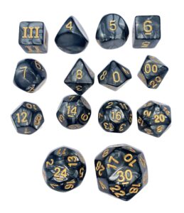 gorgon's gaze - 14 unusual dice set approved for use with dungeon crawl classics - dcc - unleashed arcana