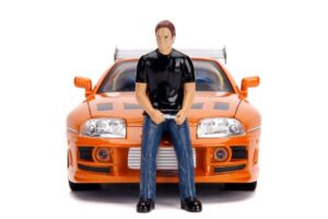 fast & furious 1:18 toyota supra die-cast car & 3" brian figure, toys for kids and adults,orange