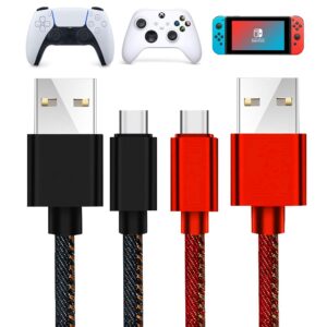 2 pack 10feet usb type c fast charging charger cable compatible with nintendo switch/switch lite, xbox series s/series x controller ps5 controller playstation 5 charger usb cable (black+red)