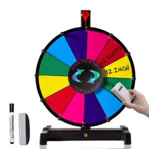 hooomyai 12" tabletop spinning prize wheel 12 slots heavy duty editable spinning wheel with dry erase markers & eraser for fortune spin game tradeshow carnival