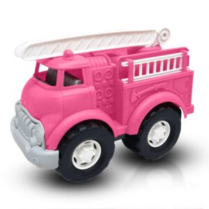 big plastic toy fire truck for toddlers boys and girls | pink fireman engine vehicle with rescue ladders for indoor and outdoor imaginative play (pink)