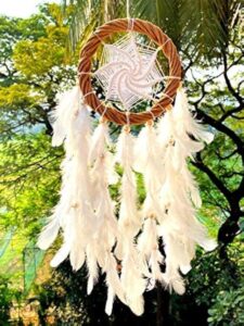 rooh dream catcher ~ white magic wreath dream catcher ~ handmade mandala hangings for positivity (can be used as home décor accents, wall hangings, garden, car, outdoor, bedroom)