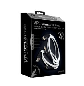 gioteck viper pack - gaming cable hdmi ps5/xbox series x premium 2.1 8k and usb c fast charge, 3 m nylon cable with 24k connectors - compatible with ps4/ps5/xbox one/series/pc - white