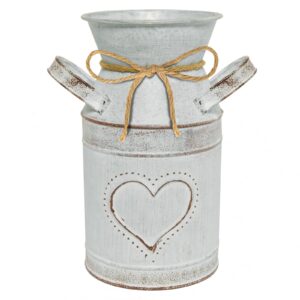 timoo rustic milk jug vase metal milk can decor white farmhouse vase with heart-shaped for wedding, home, living room, bathroom, dining table, desk, office, garden decoration