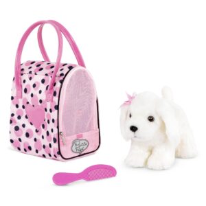 pucci pups - pink polka dot glam bag with maltese pup – plush toy dog with carrying dog bag – plush dog for kids aged 3 and up, 8 inches