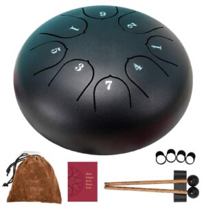 rain drum, upgraded rain drum for outside, rain drum for garden 8 notes 6 in, rain chimes for outside, steel tongue drum, tongue drum (black)