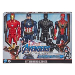 avengers marvel endgame titan hero series 12" action figures captain america, iron spider, black panther, and iron man (4 action figures)