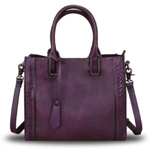 genuine leather satchel handbag for women vintage handmade shoulder bag cowhide tote purse (purple)